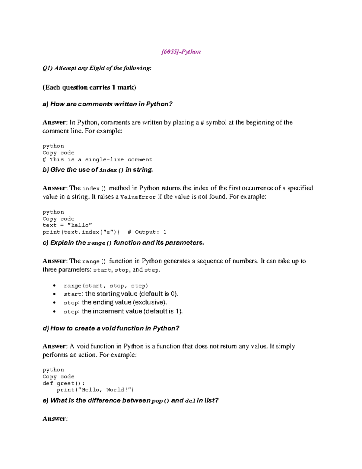 [6055]-Python Solved Paper - [6055]-Python Q1) Attempt any Eight of the following: (Each ...
