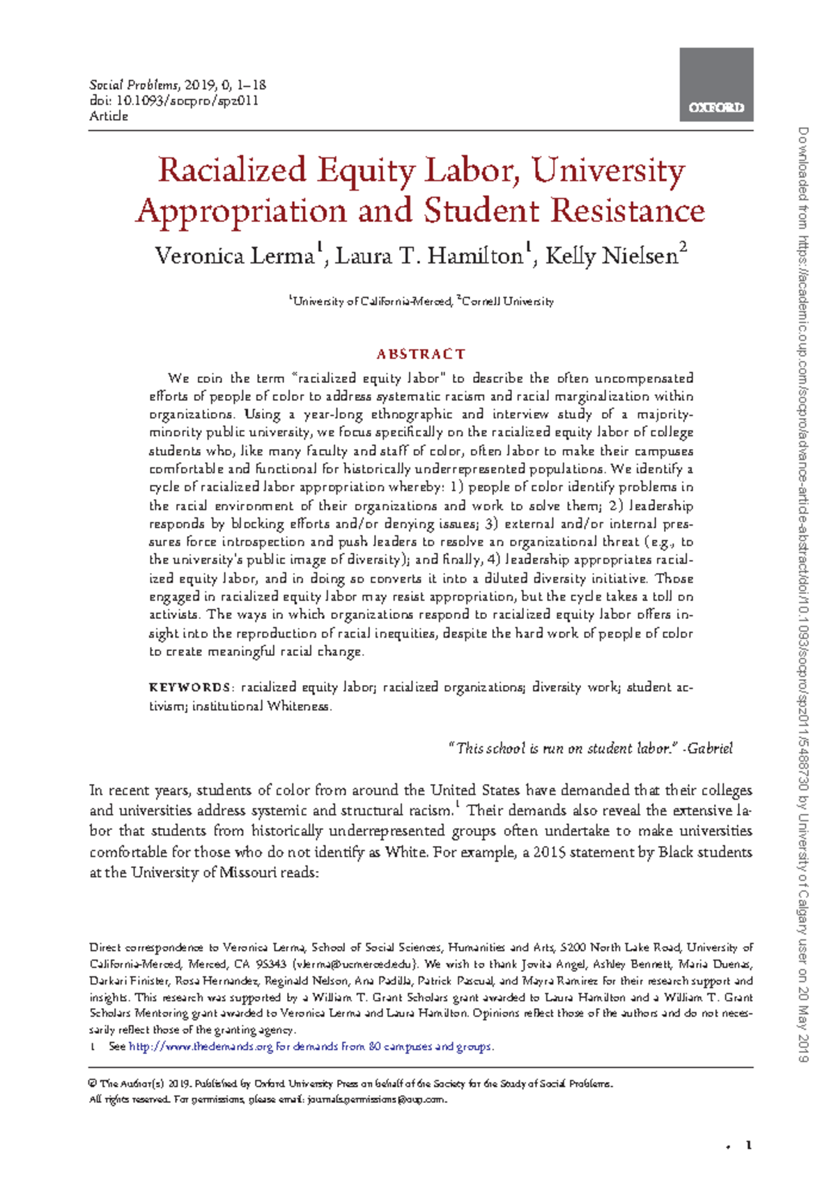 Racialized Equity Labor University Appropriation and Student Resistance ...
