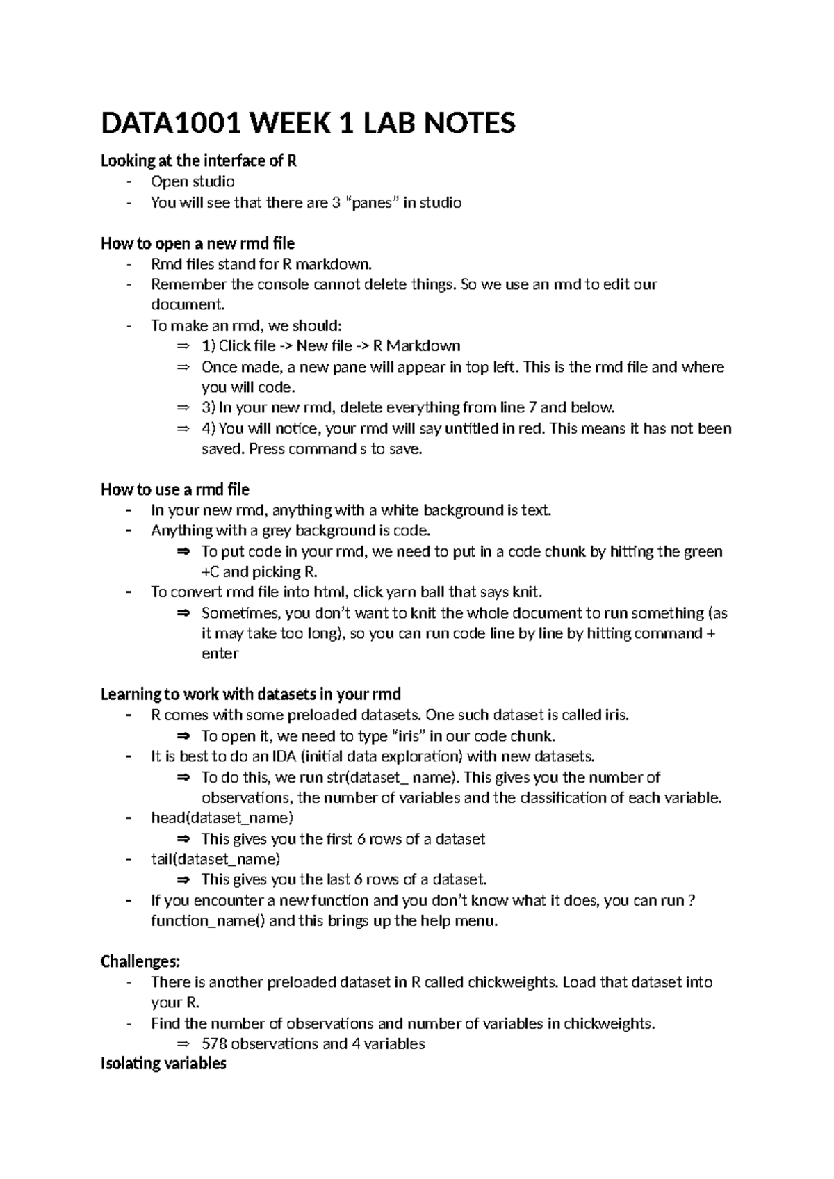 DATA1001 WEEK 1 LAB Notes - DATA1001 WEEK 1 LAB NOTES Looking at the ...