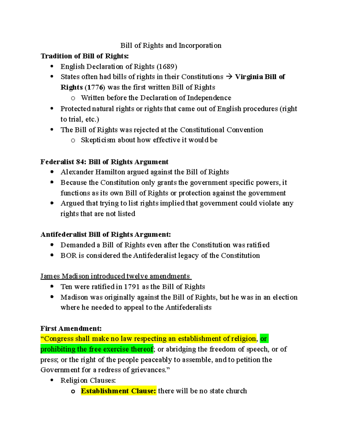 Political Science Lecture 9 - Bill of Rights and Incorporation ...