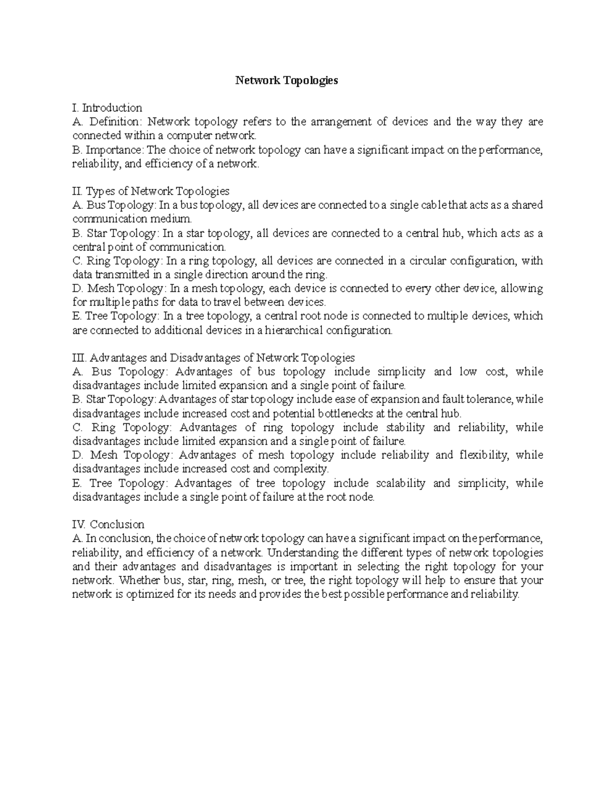 Network Topologies Ganga Network Topologies I Introduction A Definition Network Topology