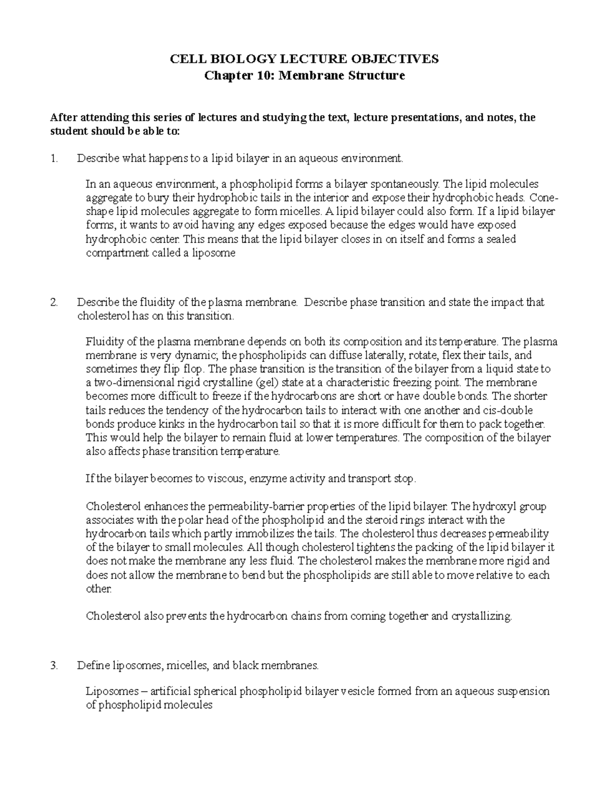 Cell Bio [Chapter 10 Objectives] - CELL BIOLOGY LECTURE OBJECTIVES ...