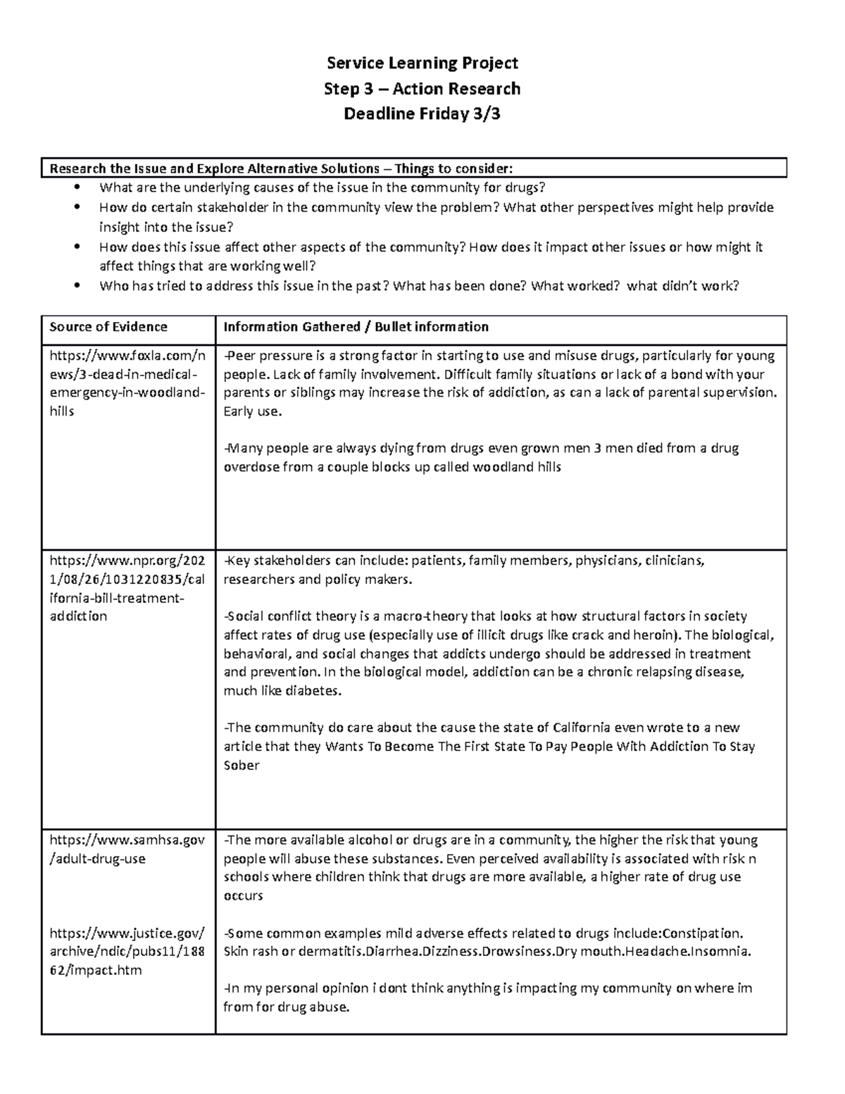 Step 3 Research Service Project - Service Learning Project Step 3 ...