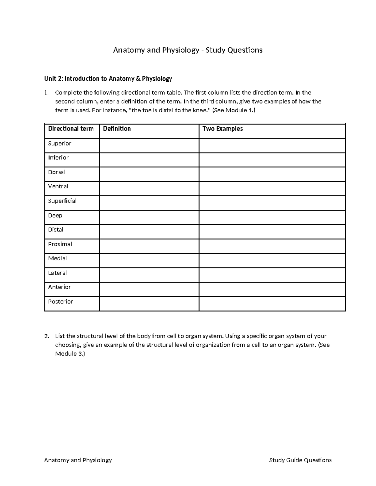 C107 study guide - Anatomy and Physiology - Study Questions Unit 2 ...