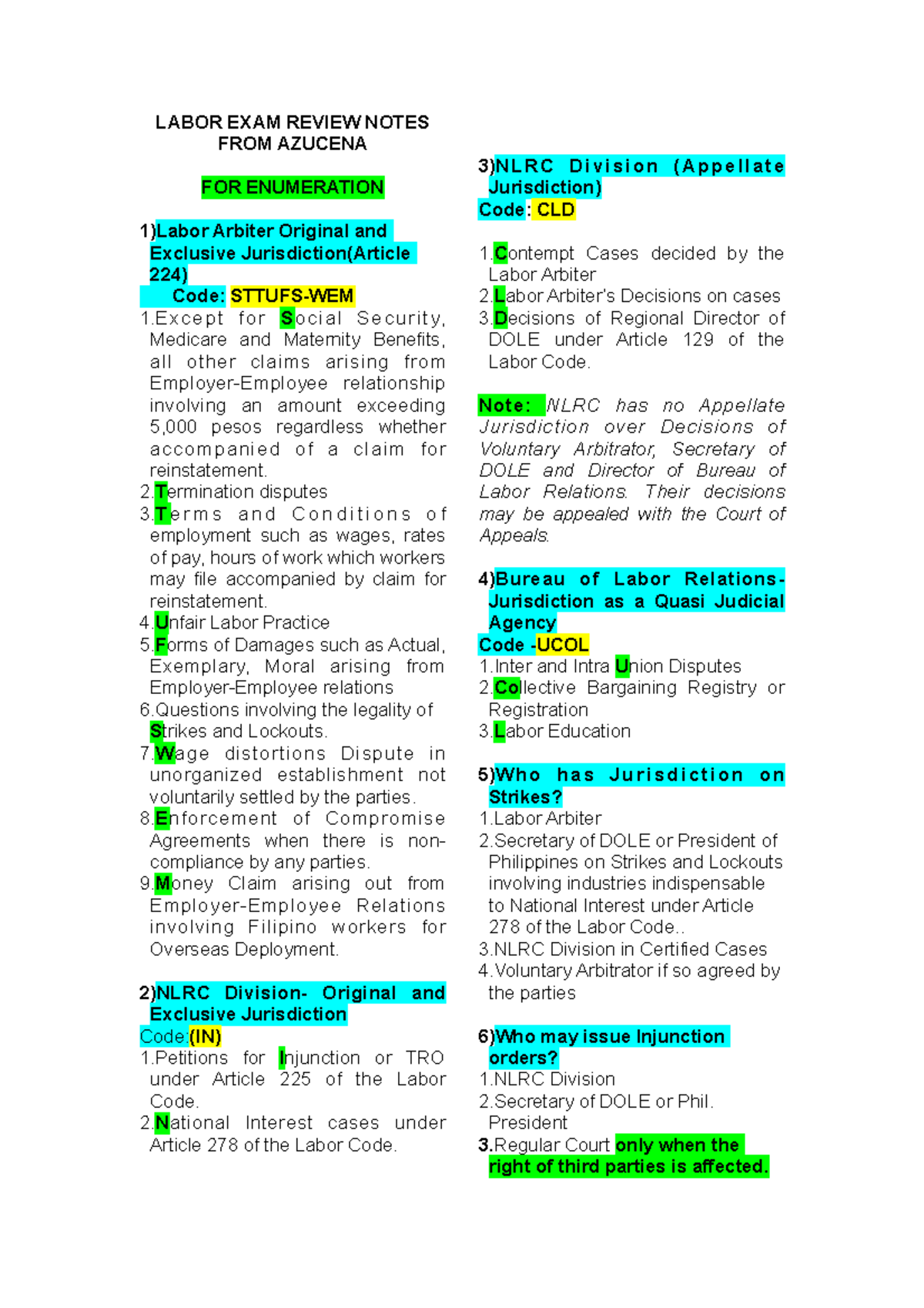 Labor EXAM Review Notes FROM Azucena - LABOR EXAM REVIEW NOTES FROM ...