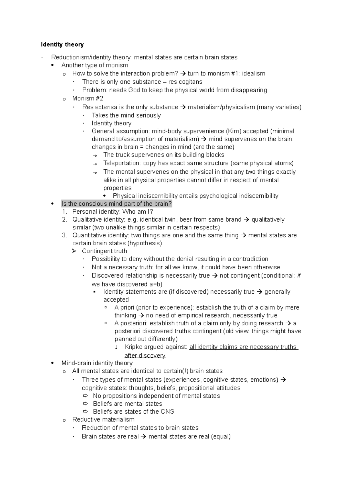 Identity theory - Identity theory Reductionism/identity theory: mental ...