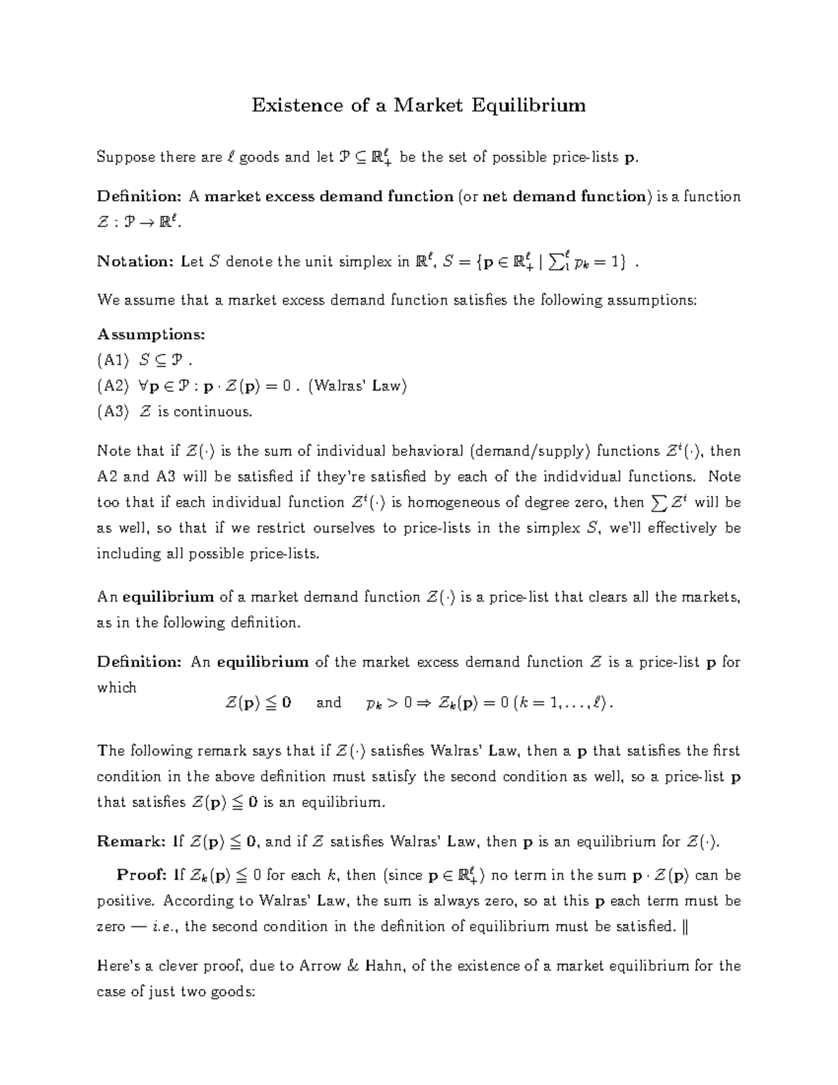 Lecture notes, lecture 15 - Equilibrium existence - Existence of a ...