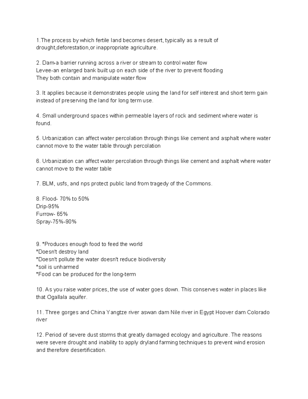 APES - Review for exam 1 - 1 process by which fertile land becomes ...