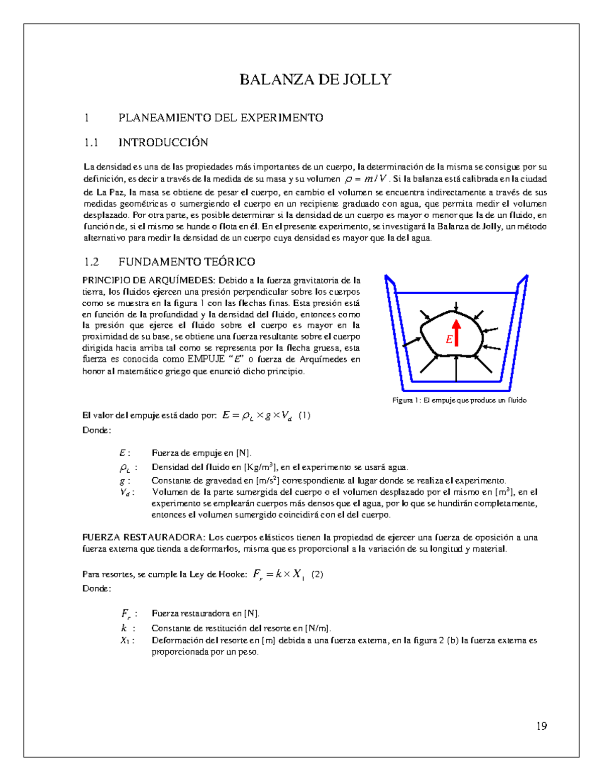 Balanza DE Jolly - Informe - BALANZA DE JOLLY 1 PLANEAMIENTO DEL EXPERIMENTO 1 INTRODUCCIÓN ...
