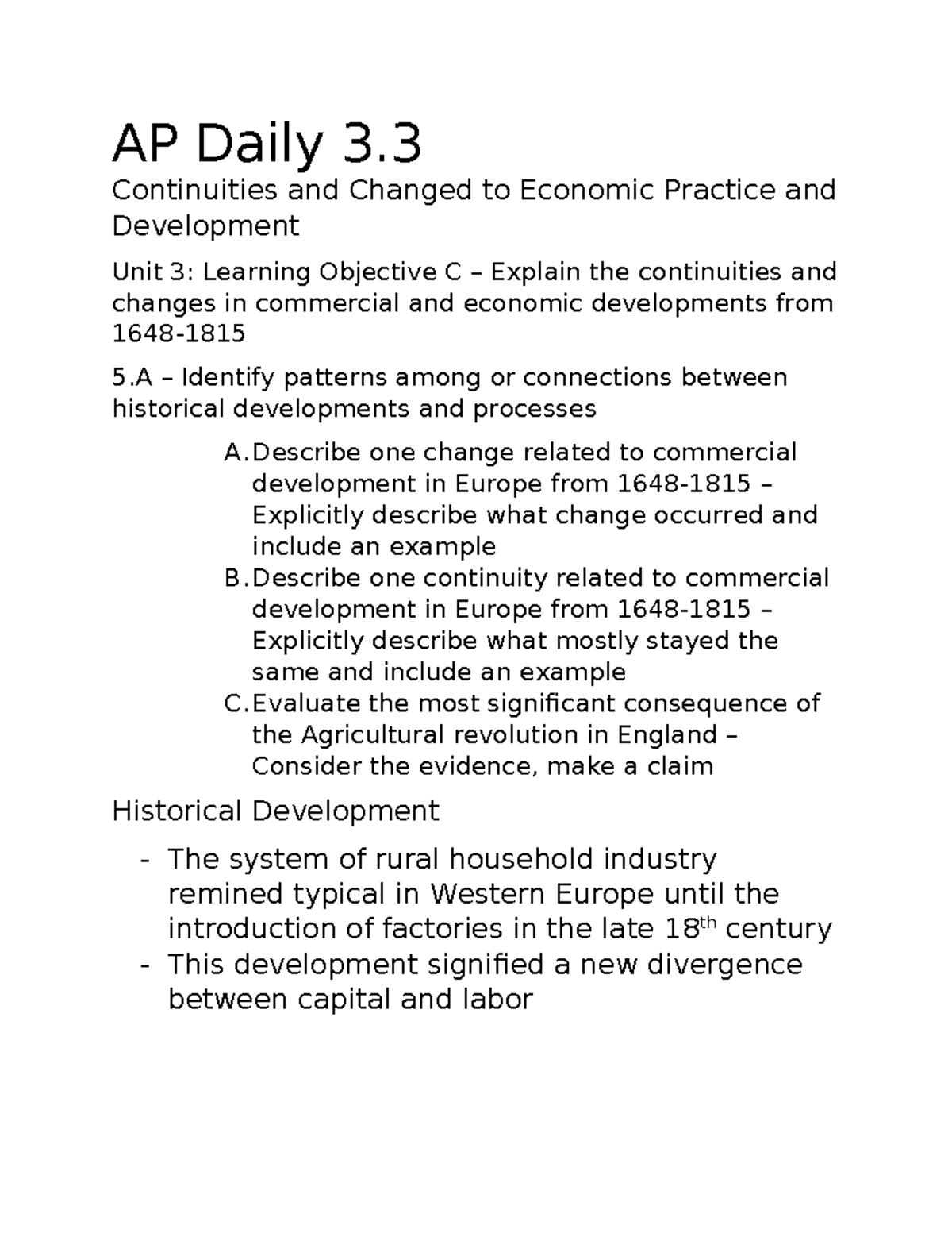 AP Daily 3.3 Notes Euro - AP Daily 3. Continuities and Changed to ...