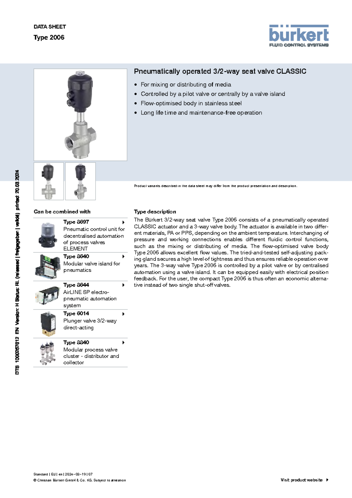 287191 TYPE 2006 VALV. Globo - Visit product website DATA SHEET Type ...