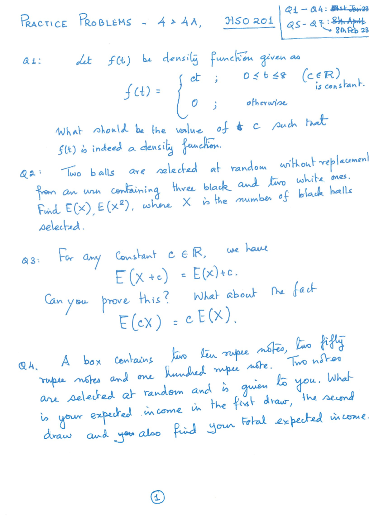 HSO201 A-Problem set 4-4A - Applied Probability - IIT Kanpur - Studocu