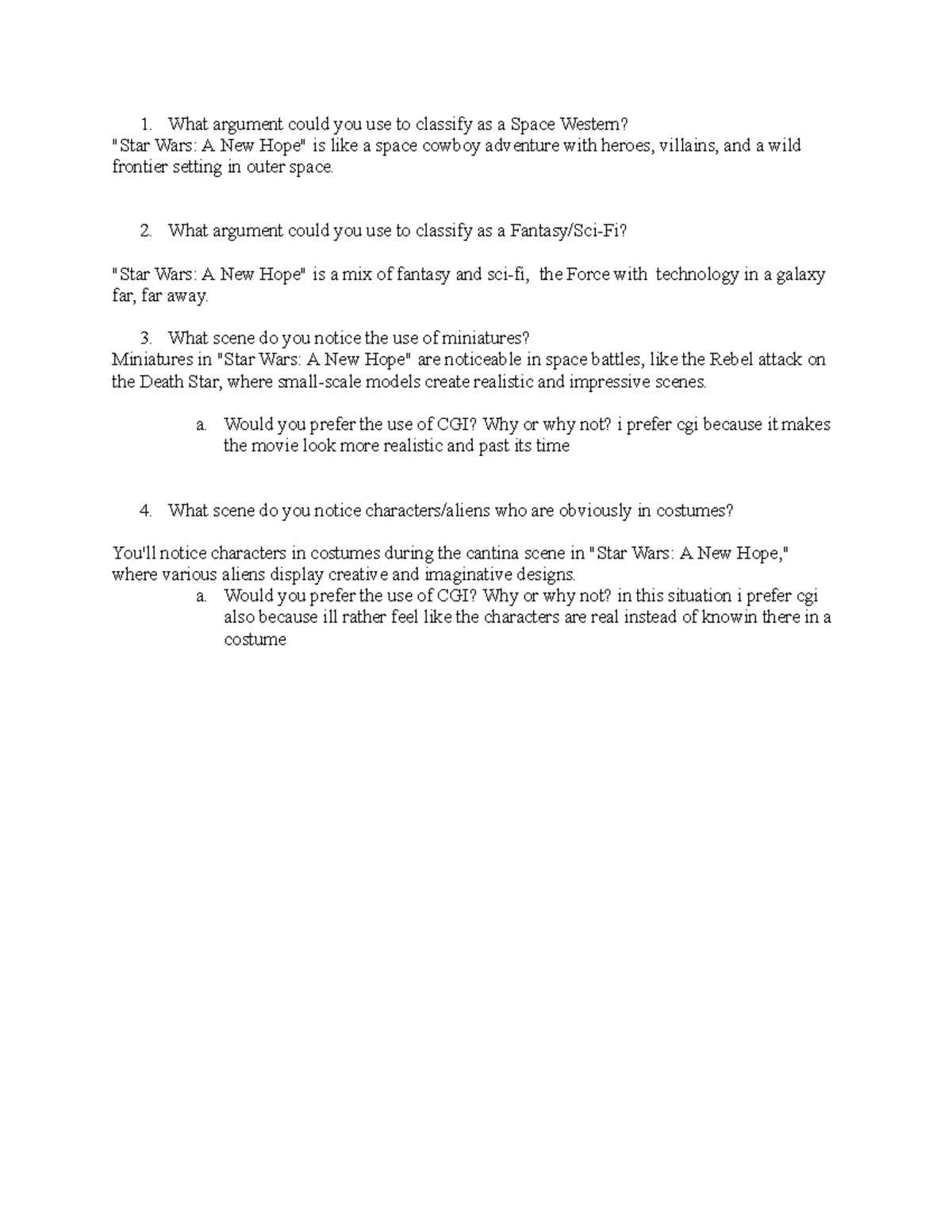 Copy of Star Wars: A New Hope - What argument could you use to classify ...