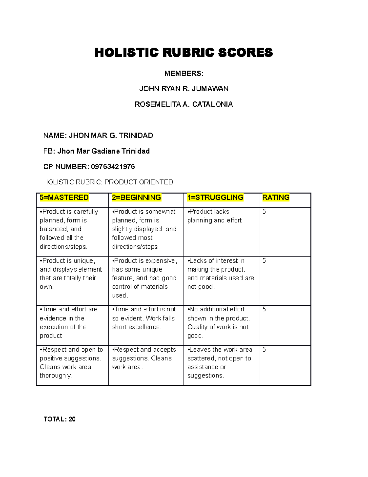 15 Graded Holistic Rubrics Results HOLISTIC RUBRIC SCORES MEMBERS