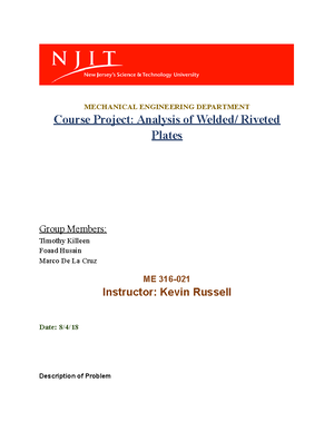 1.0 ME 316 Machine Design Assignment Sheet - ME 316 MACHINE DESIGN ...