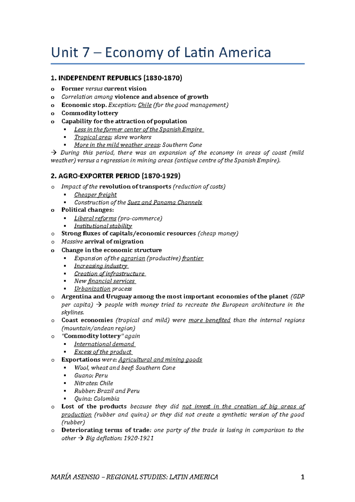 Unit 7 - Economy of Latin America - Unit 7 – Economy of Latin America 1 ...