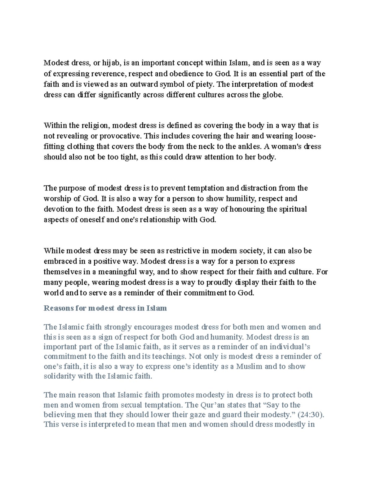 Modest dress - It is an essential part of the faith and is viewed as an ...