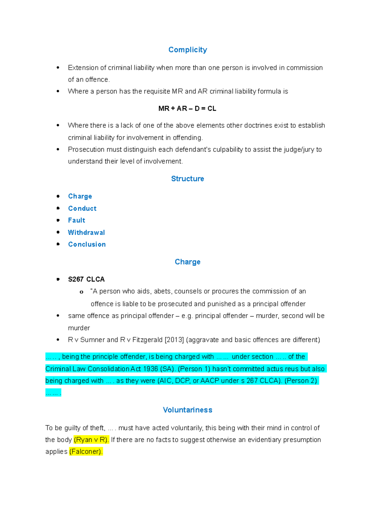 Complicity Template EXAM - Complicity Extension of criminal liability ...
