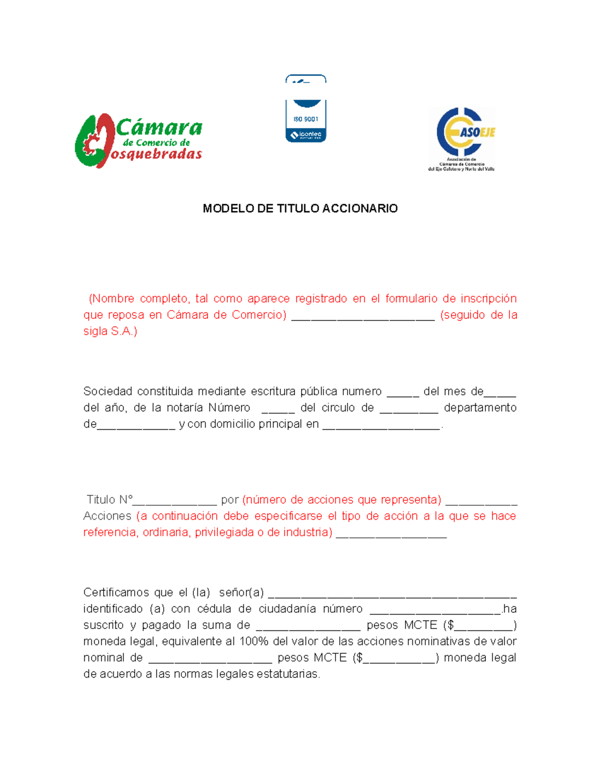269395302 Modelo de Titulo Accionario - MODELO DE TITULO ACCIONARIO ...