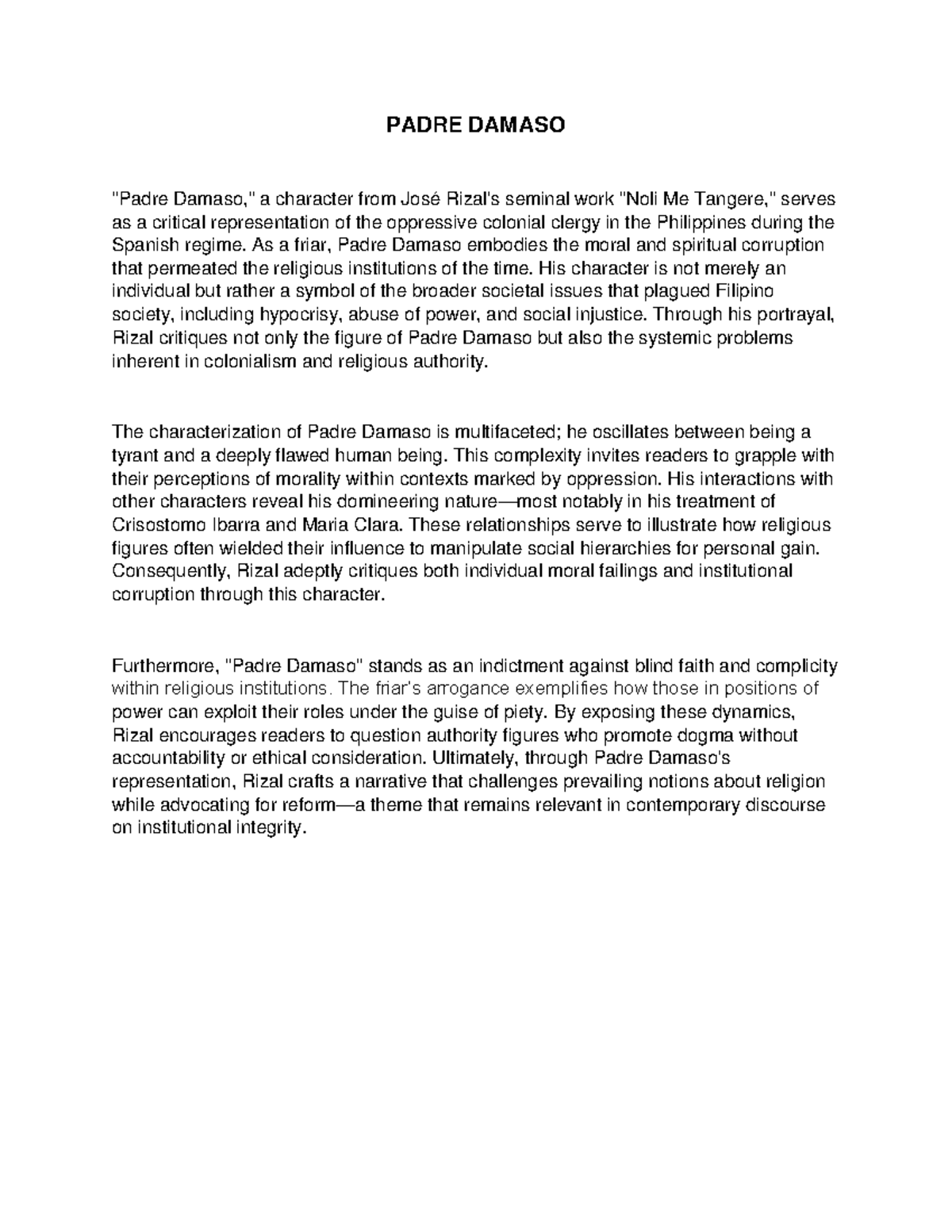 Padre Damaso - PADRE DAMASO "Padre Damaso," a character from José Rizal ...