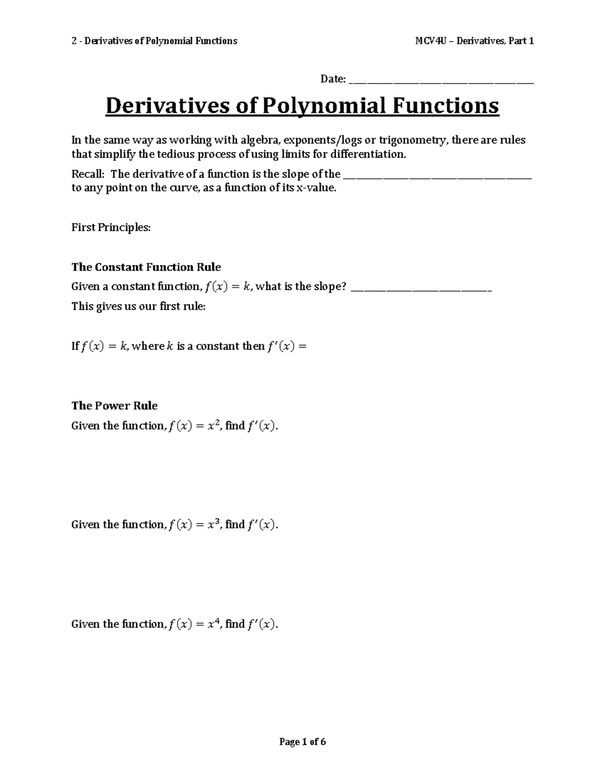 02 - Derivatives of Polynomial Functions - Date