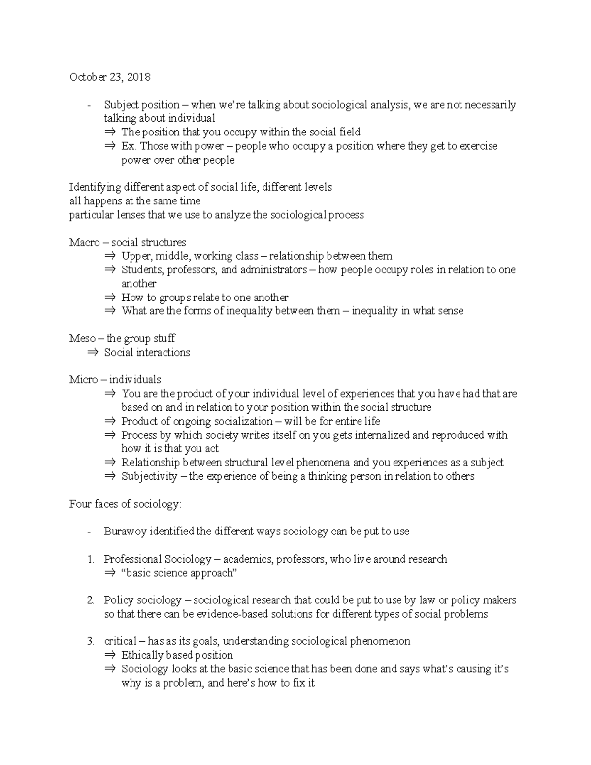 SOCI 1020 - Semester 1 - Week 6 extra study - 2018 - October 23, 2018 ...