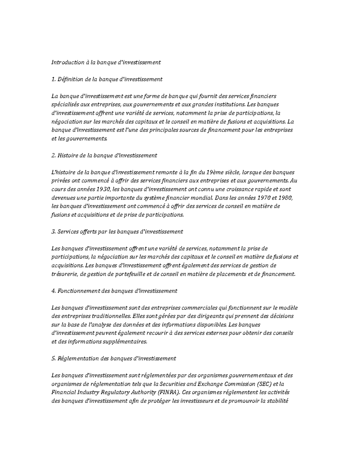 Investment Banking Notes de cours - Introduction à la banque d ...
