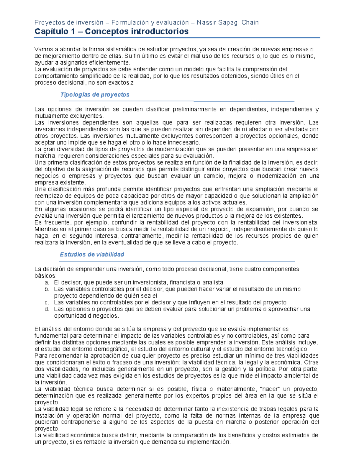Resumen Libro Nassir Sapag Chain-converted - Proyectos de inversión ...