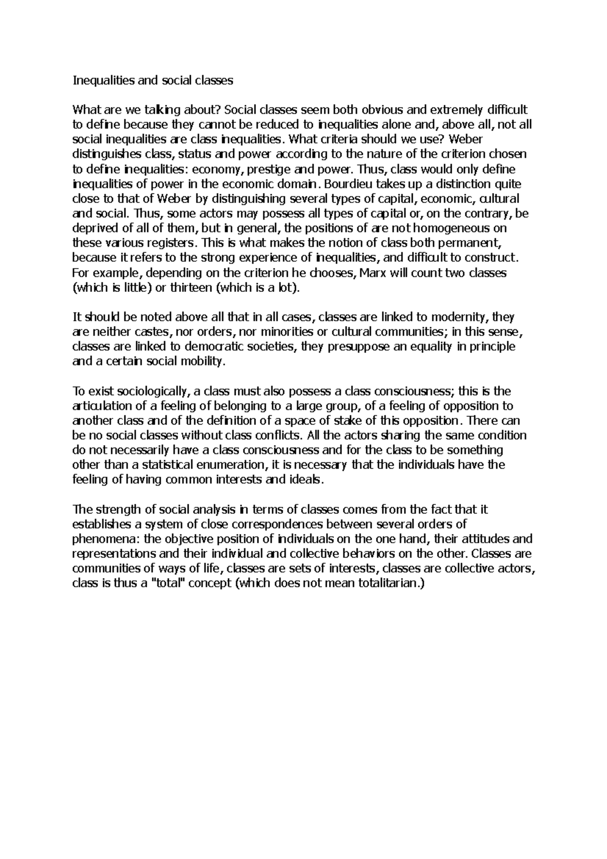 Inequalities and social classes - What criteria should we use? Weber ...