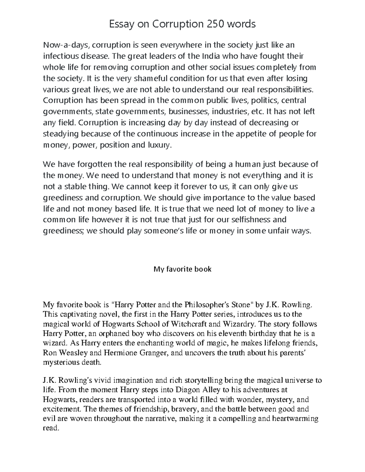 Essay on Corruption 250 words - Essay on Corruption 250 words Now-a ...