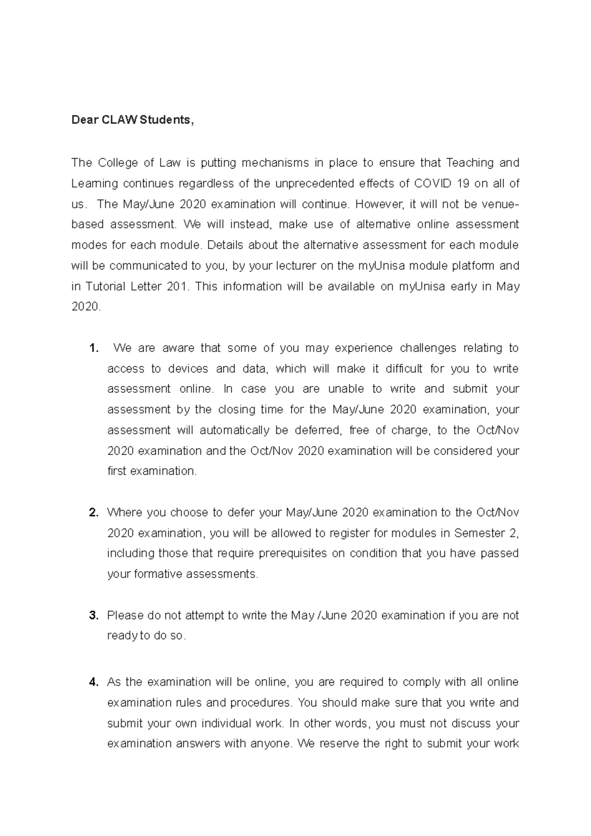 Note CLAW students on 2020 May-June Examination 2 - Dear CLAW Students ...