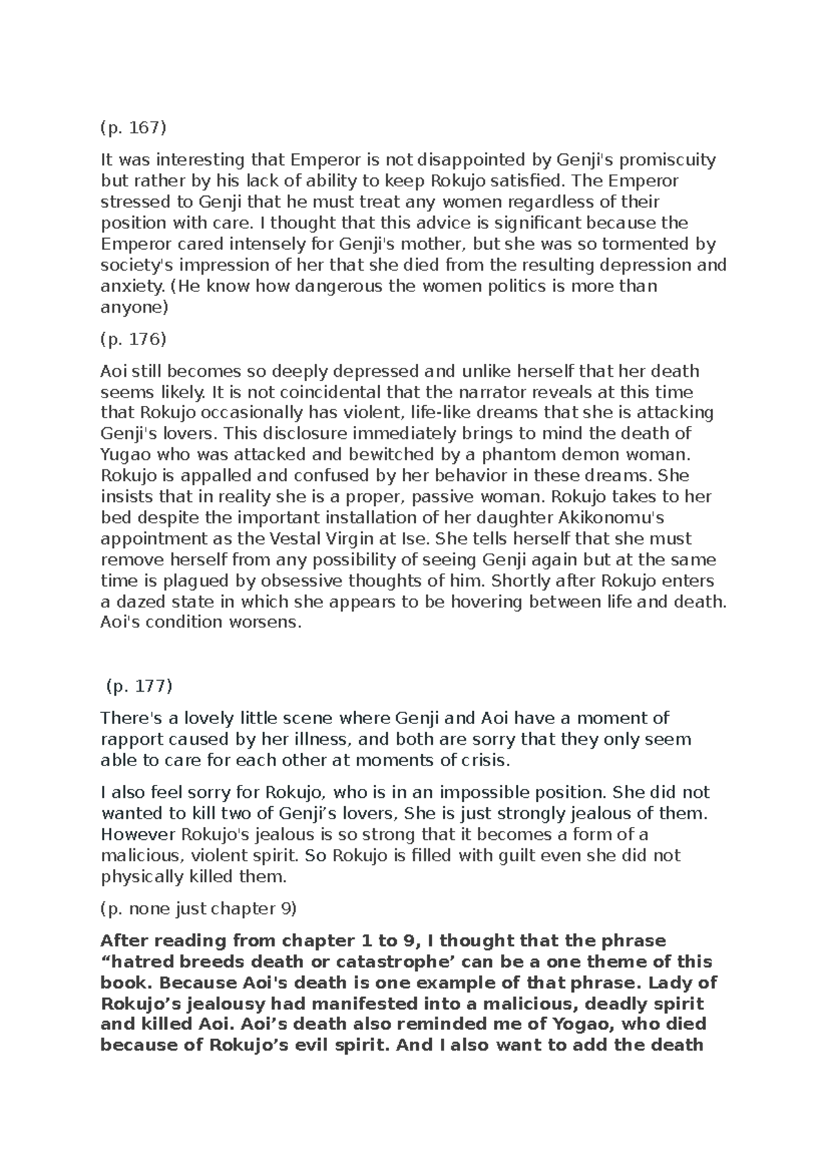 world literature - The tale of Genji - (p. 167) It was interesting that ...