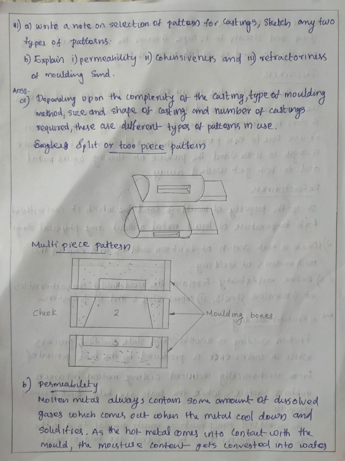 Manufacturing notes - 4l) a) wnte a note on pes o selecton ot pattoy ...