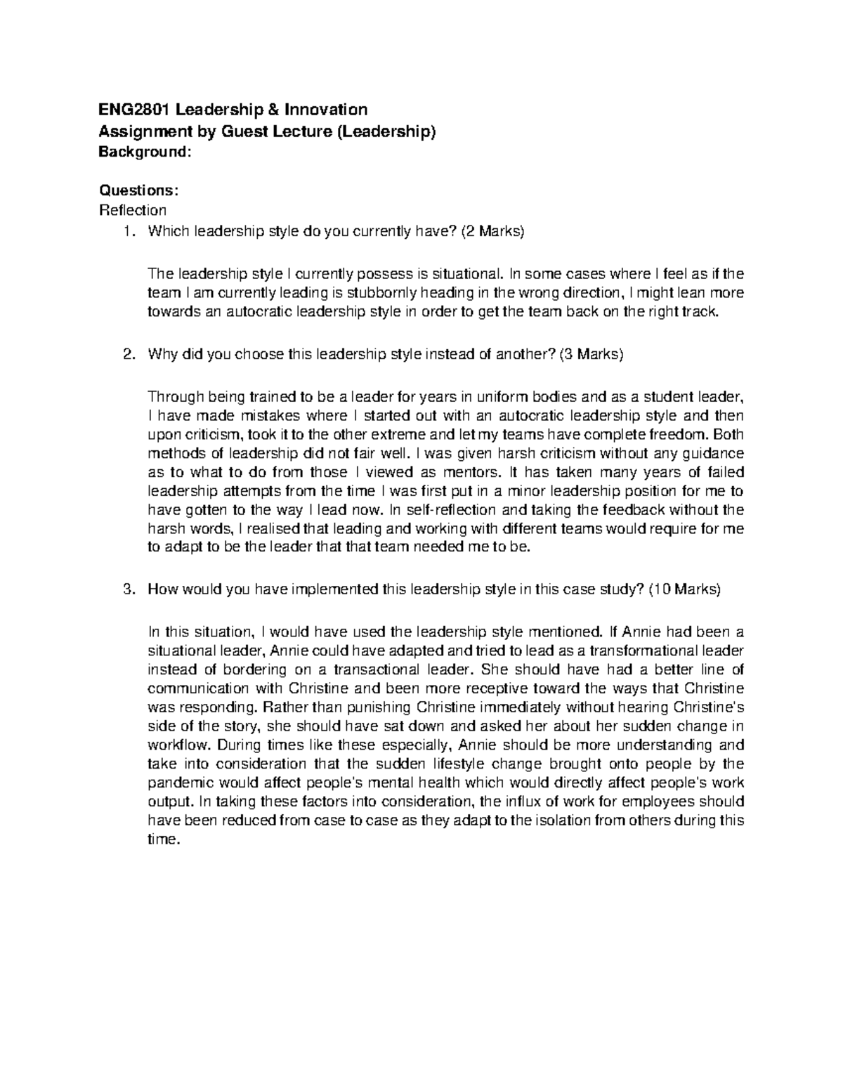 ENG2801 Assignment by Guest Lecture (Leadership) - ENG2801 Leadership ...