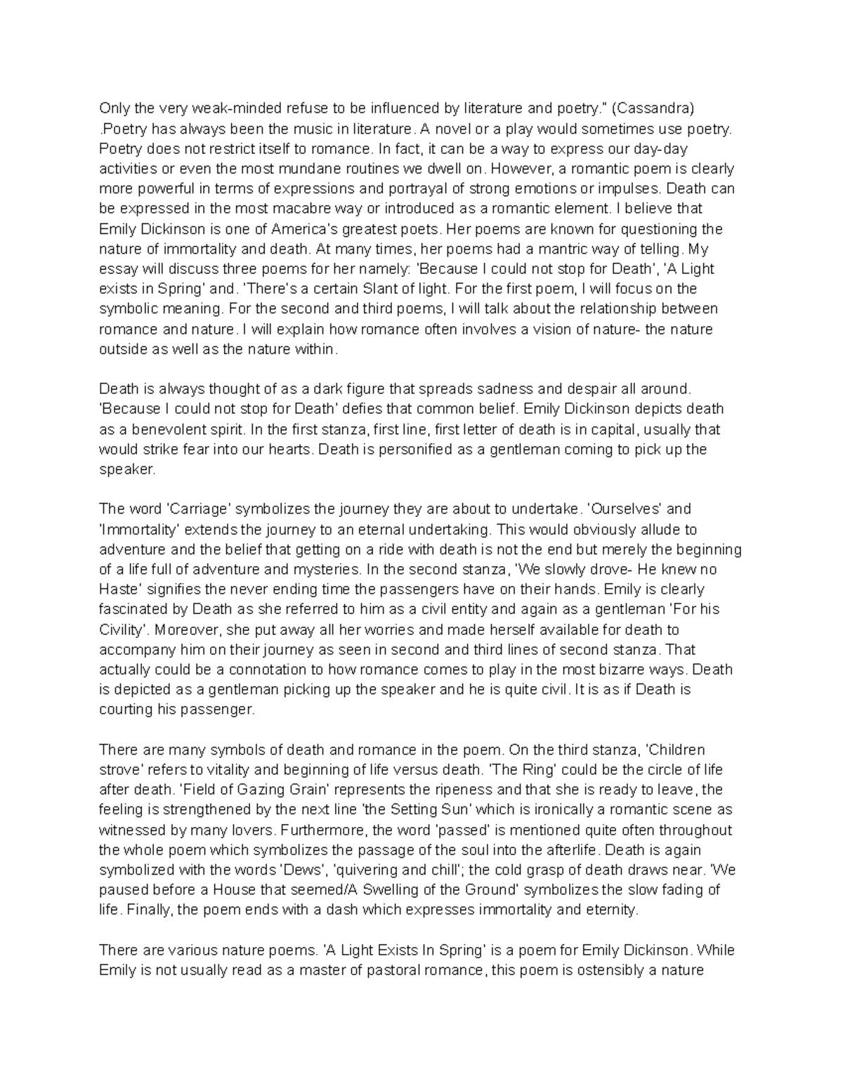 Death, Life And Despair In The Poems Because I Could Not Stop For Death ...
