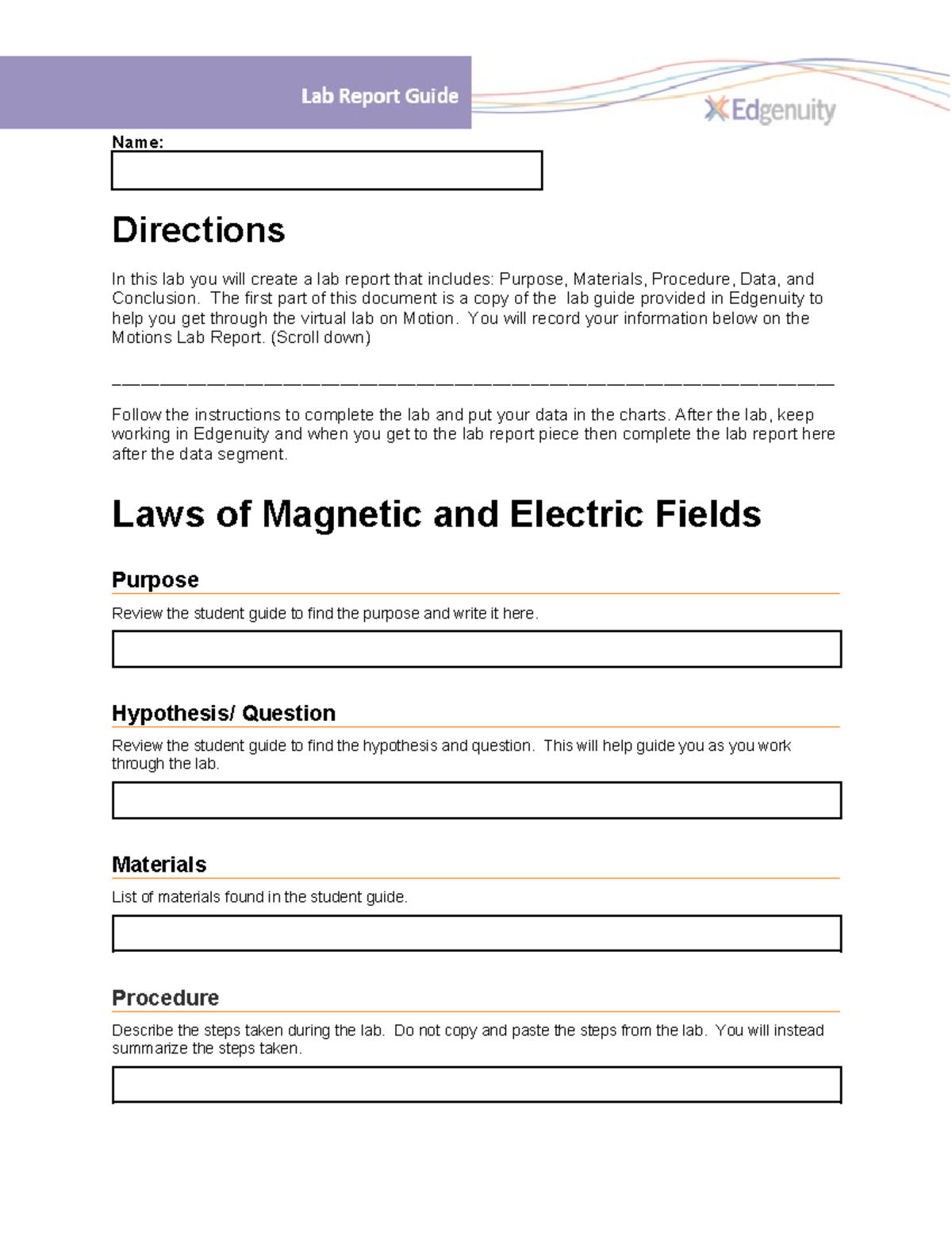 Q4 Lab Report - Magnetic and Electric Fields - Name: Directions In this ...