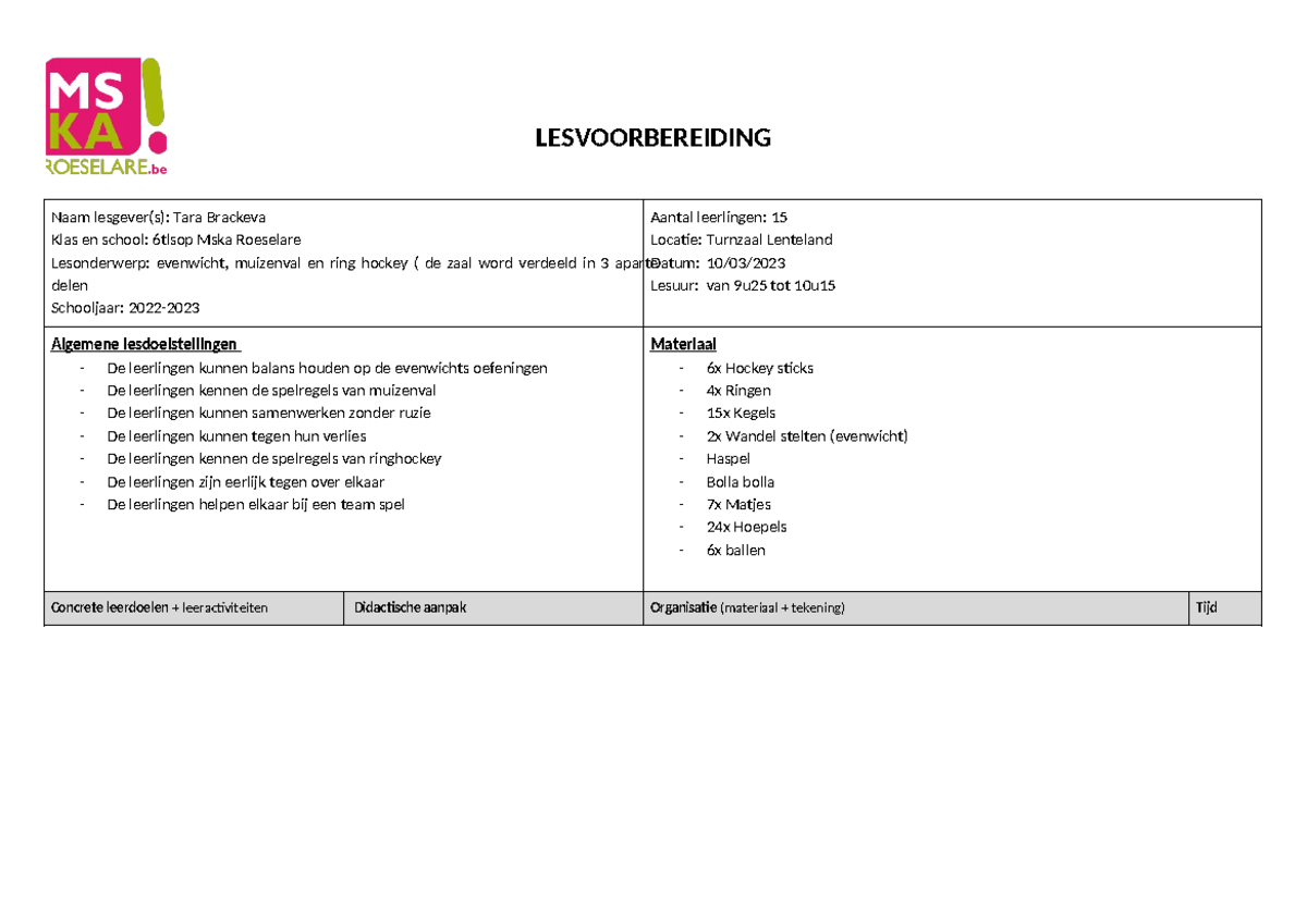 Stage form 6 6t LOSP Sjabloon lesvoorbereiding - LESVOORBEREIDING Naam ...