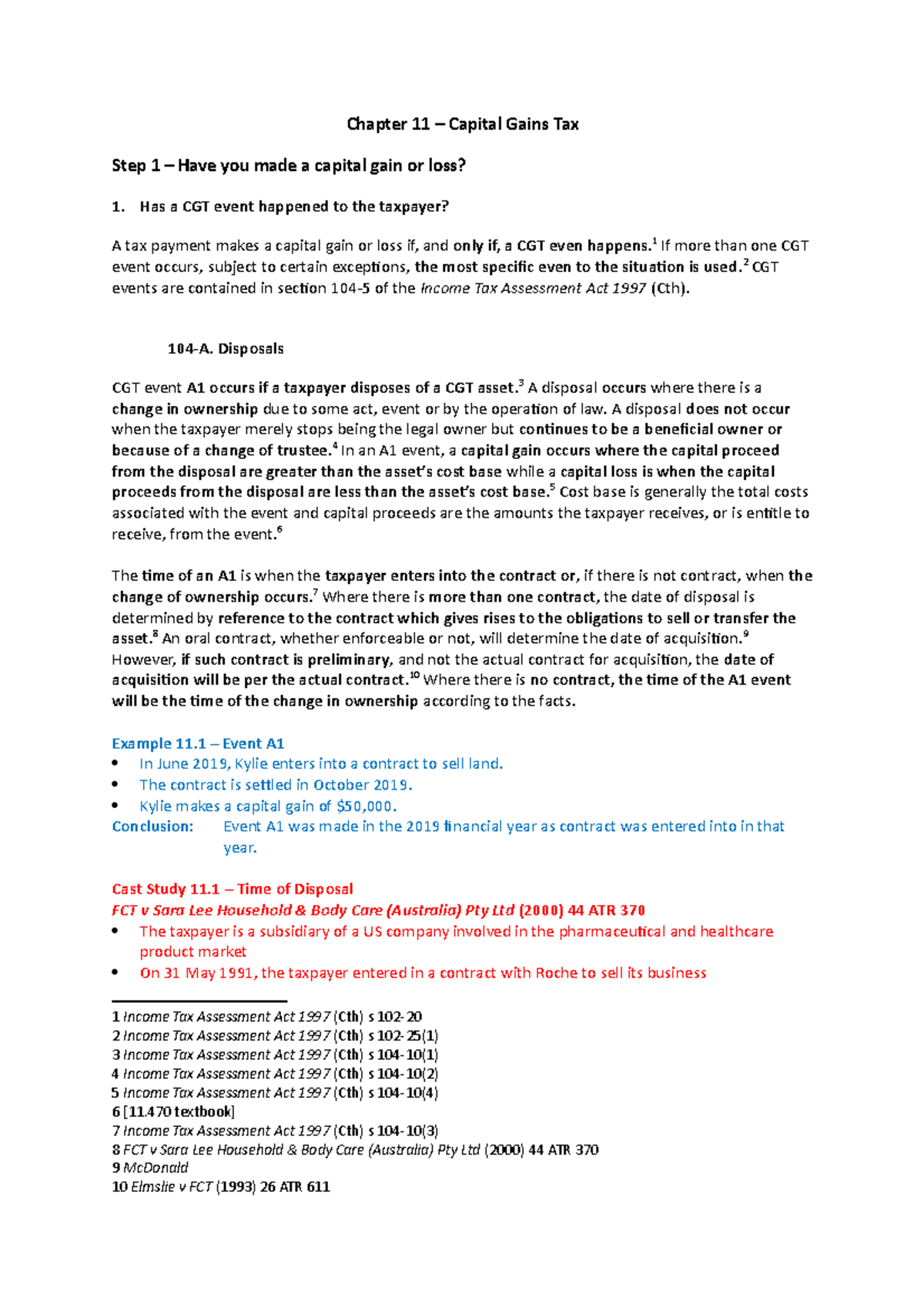 Chapter 11 - Captial Gains Tax - Chapter 11 – Capital Gains Tax Step 1 ...
