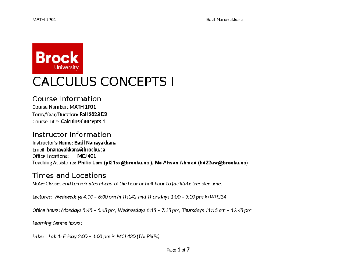 Course outline - CALCULUS CONCEPTS I Course Information Course Number ...