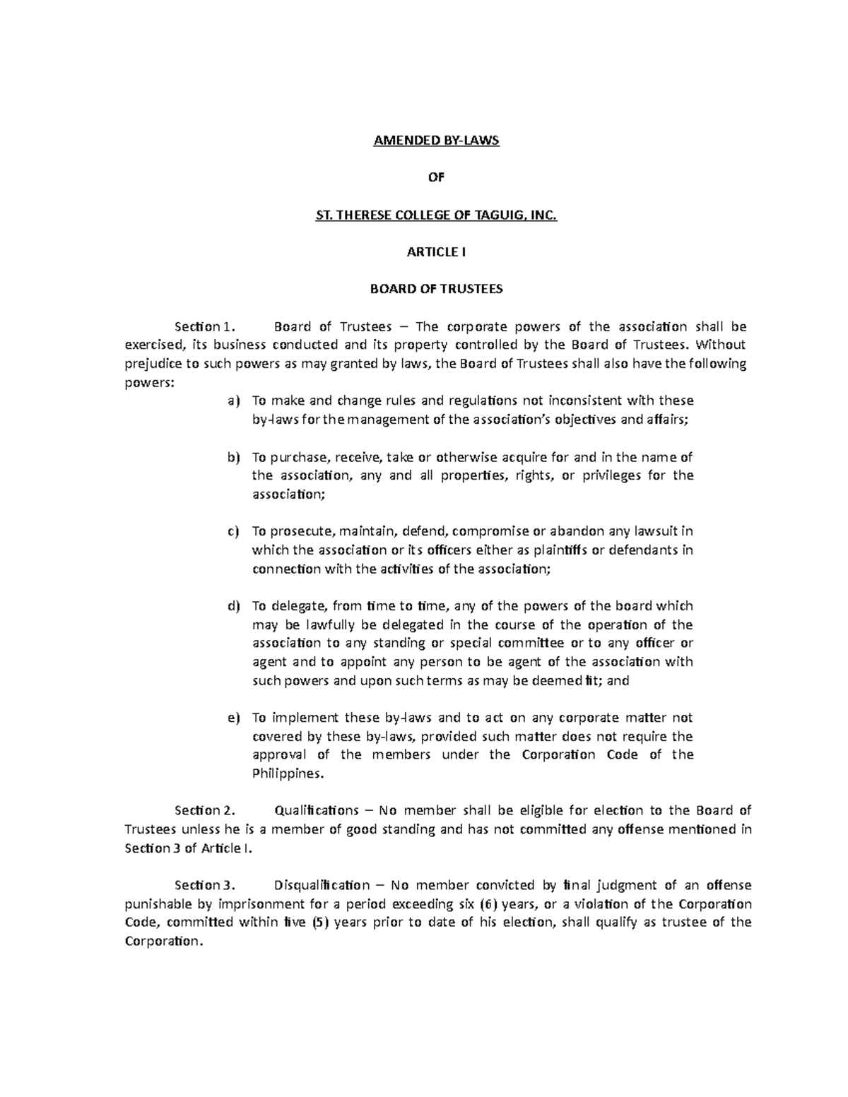 Amended By-laws[ 63] - template - AMENDED BY-LAWS OF ST. THERESE ...