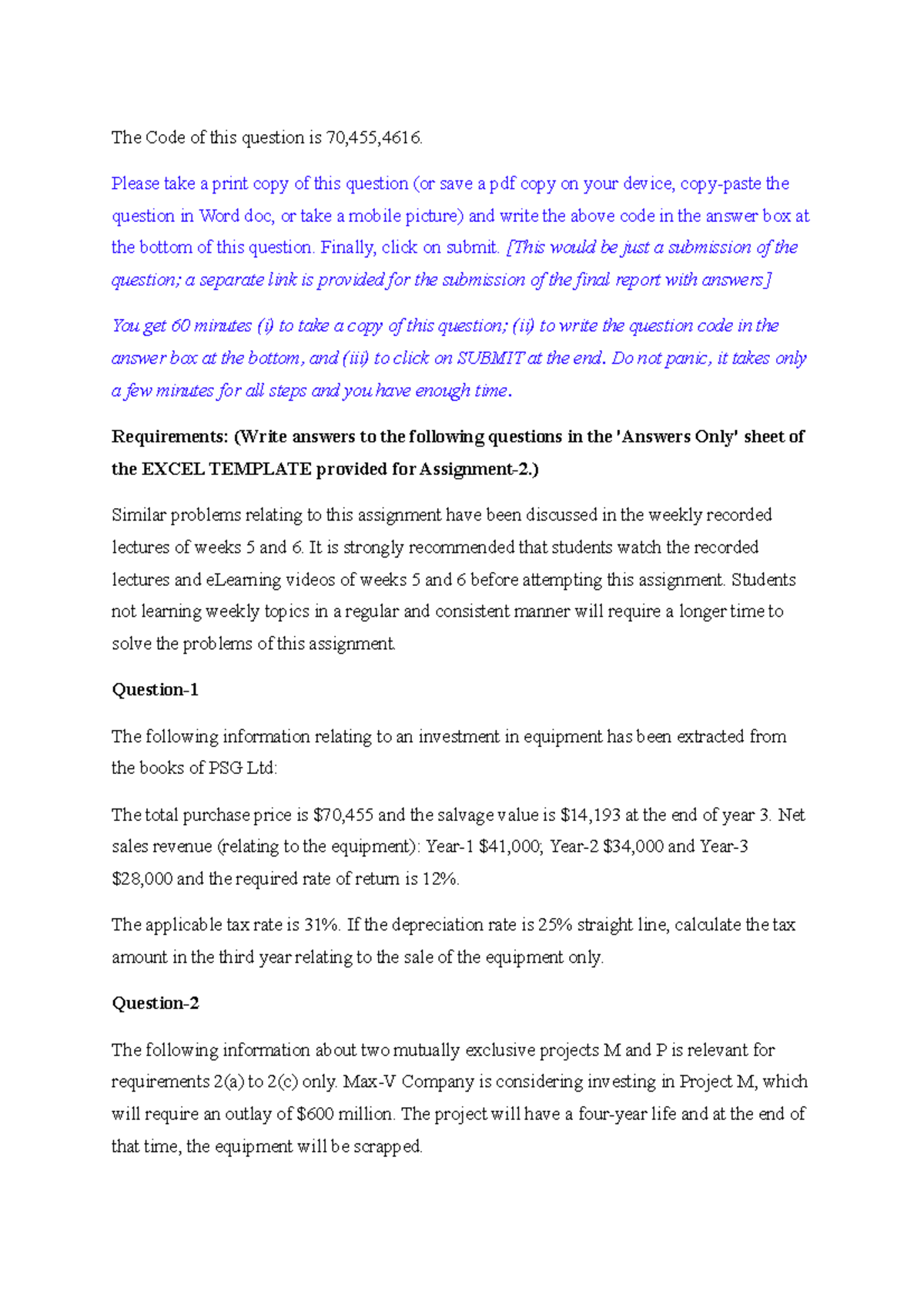 FIN2001 4 - Assignment - The Code of this question is 70,455,4616. Please take a print copy of ...