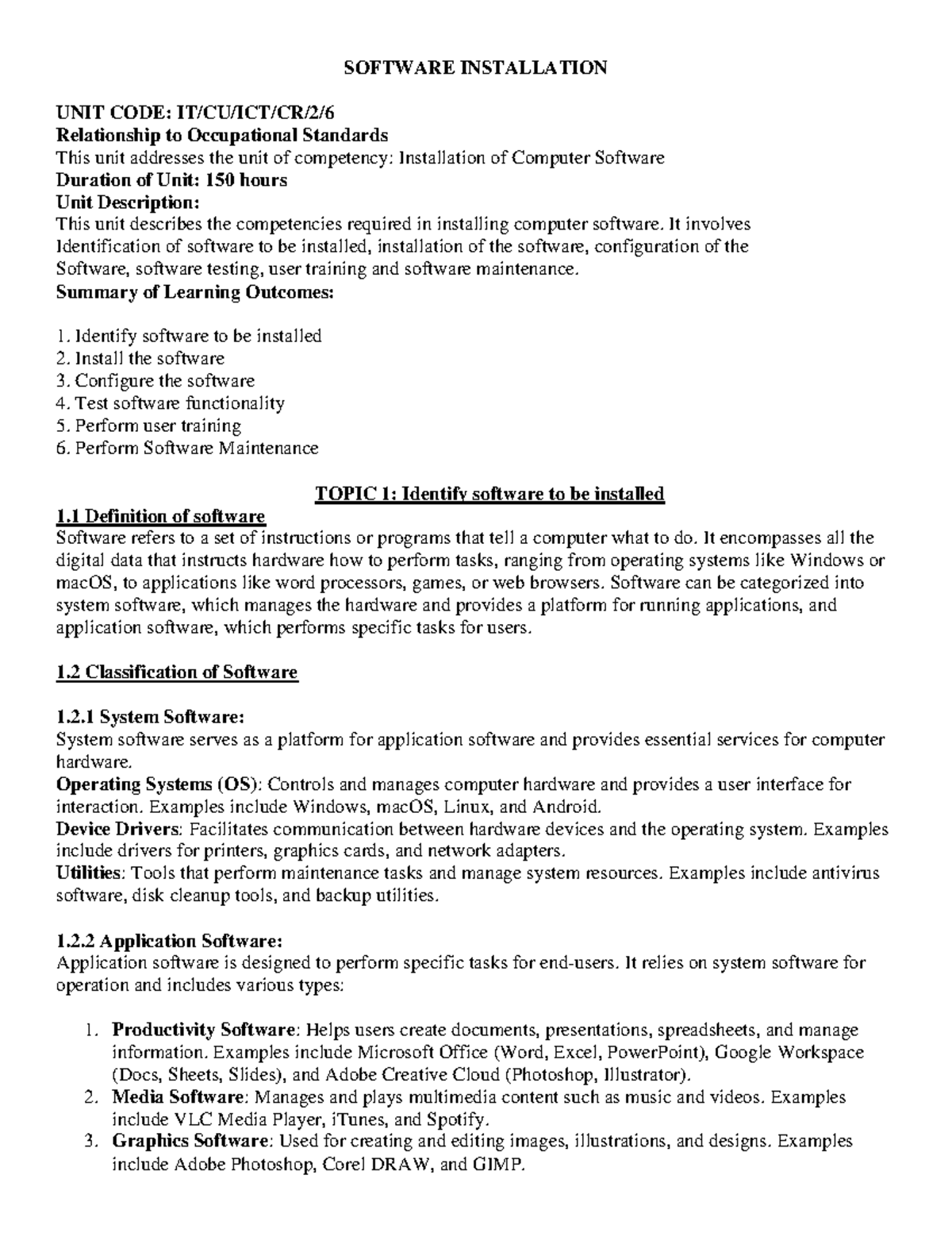 Install computer software - It involves Identification of software to ...