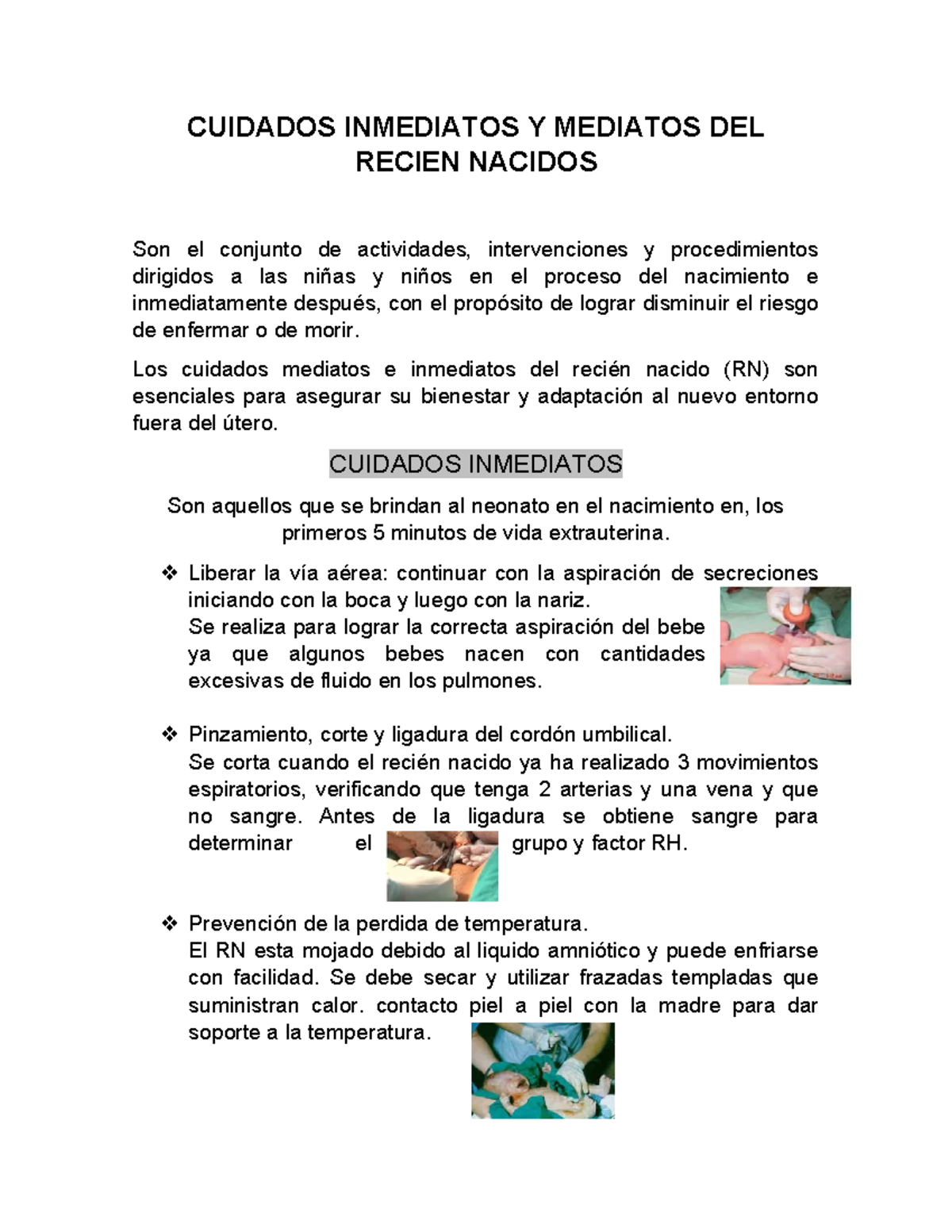 Cuidados Inmediatos Y Mediatos DEL Recien Nacidos - CUIDADOS INMEDIATOS ...