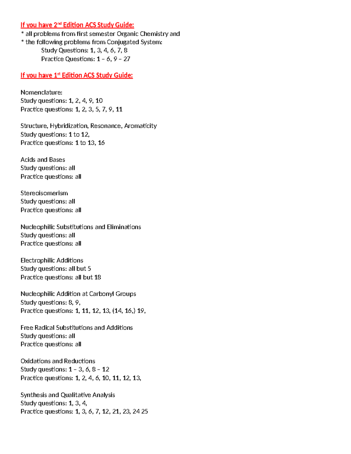 ACS Study Guide Problems for C341 Final - If you have 2nd Edition ACS ...