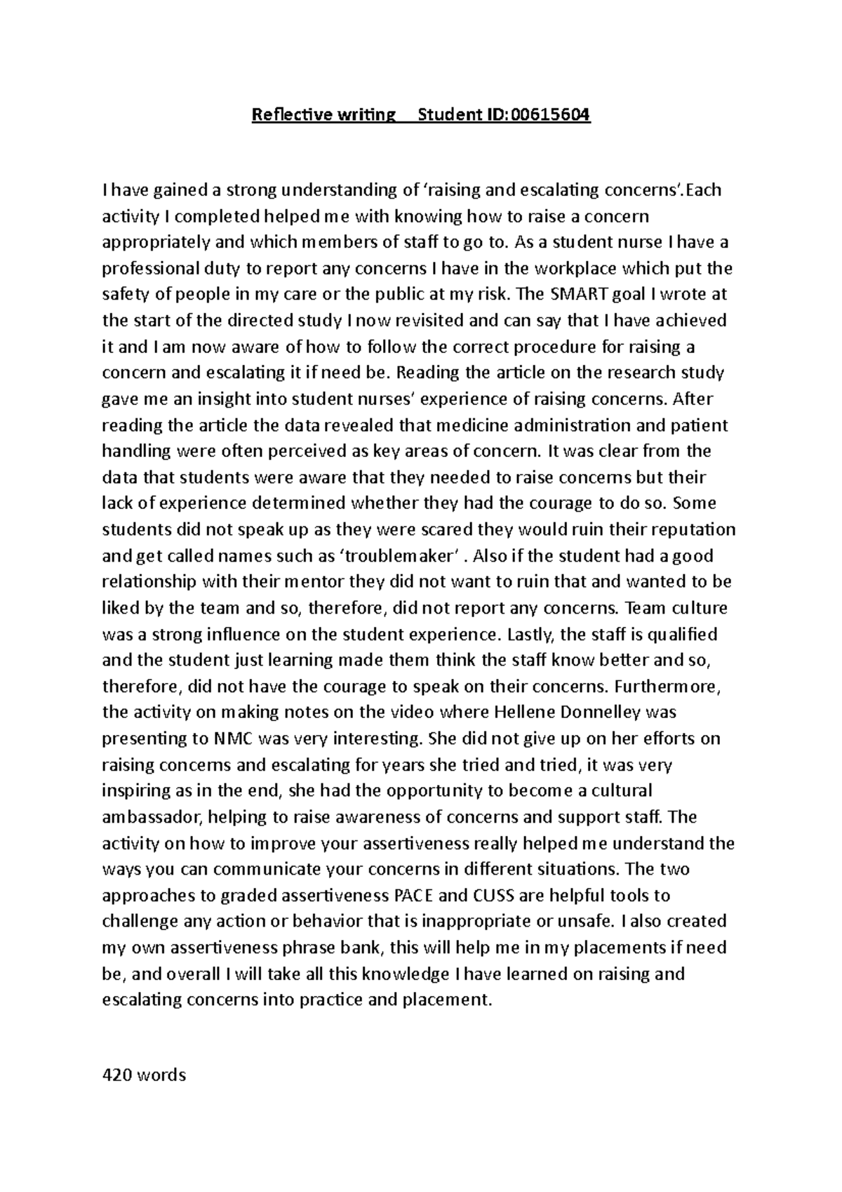 Reflective writing - Each activity I completed helped me with knowing ...