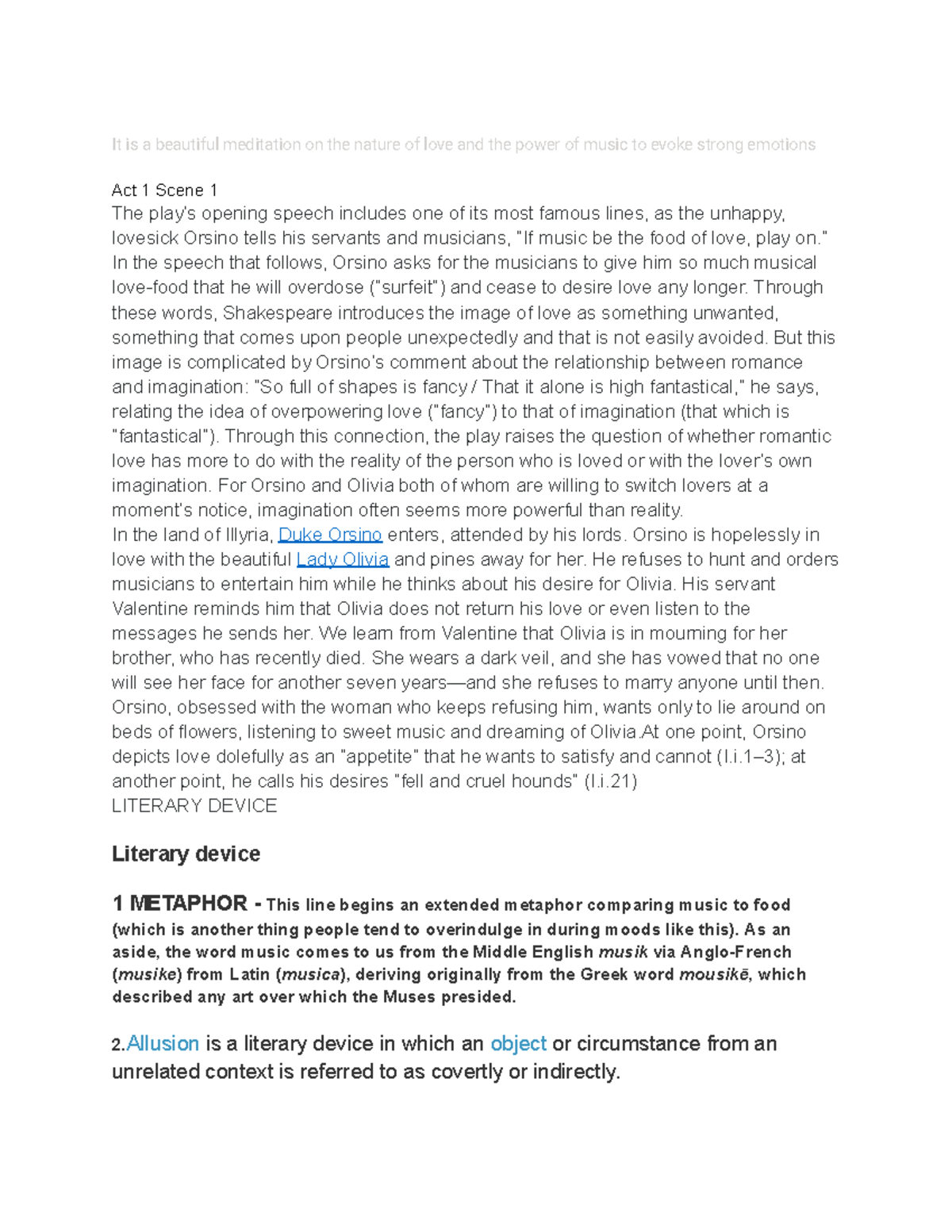 Act 1 Scene 1 - TWELFTH night - It is a beautiful meditation on the ...