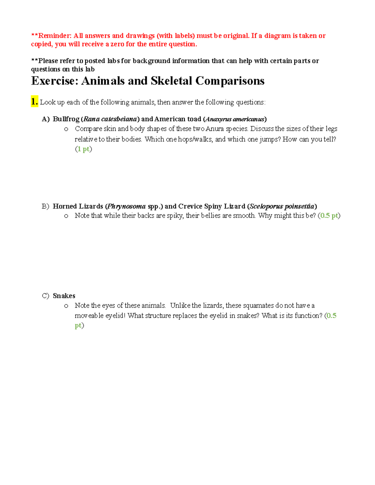 Lab 8-summer to be sub. - **Reminder: All answers and drawings (with ...