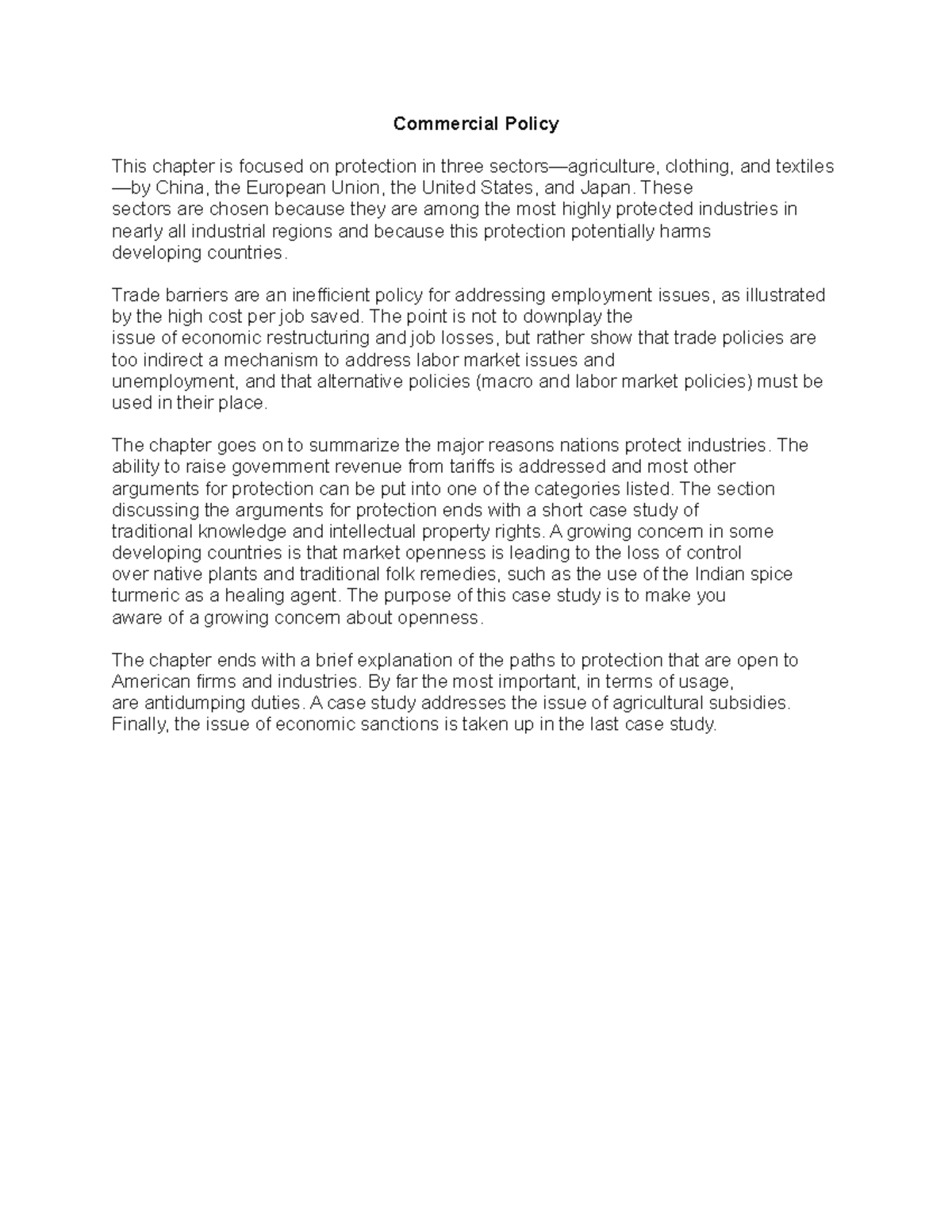 Chapter 7 - Commercial Policy - Commercial Policy This chapter is ...