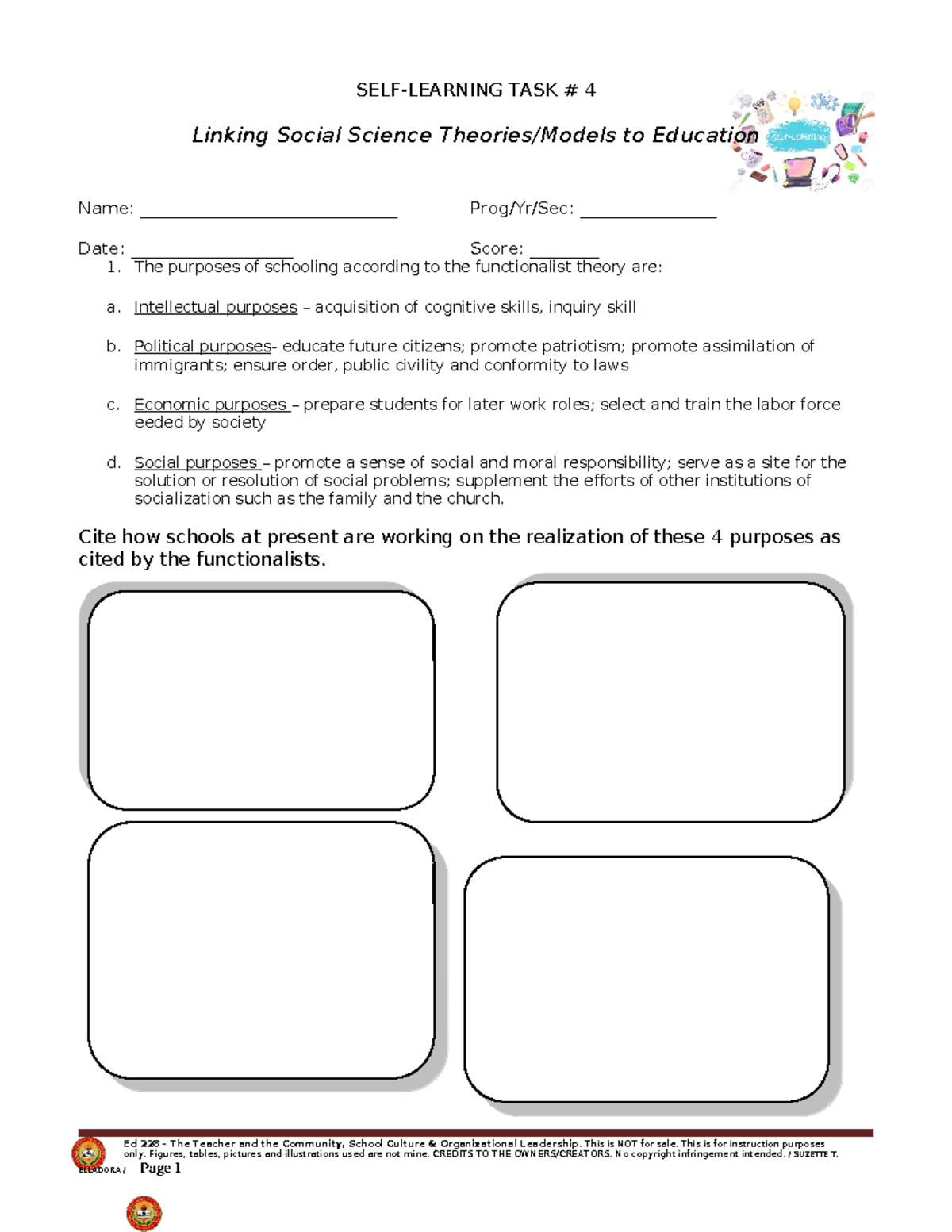 Ed 228 SLT 3 - SELF-LEARNING TASK # 4 Linking Social Science Theories ...