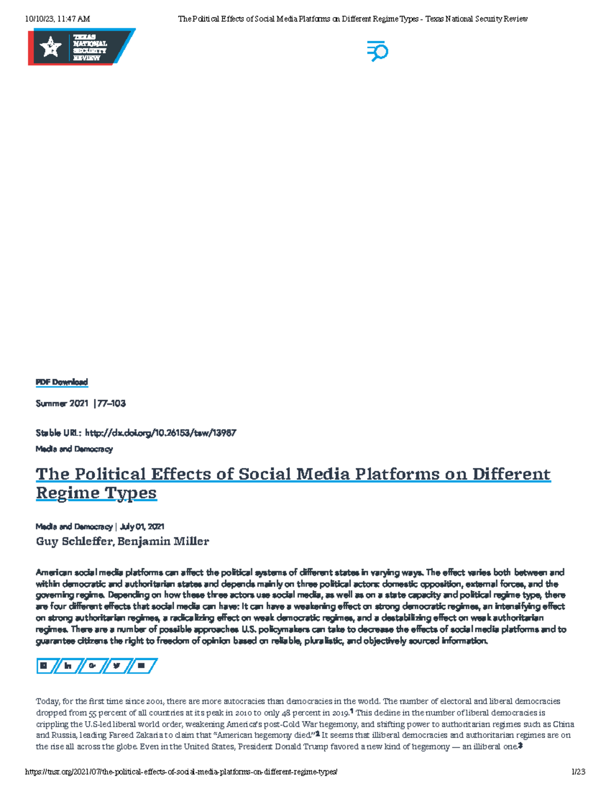 The Political Effects of Social Media Platforms on Different Regime ...